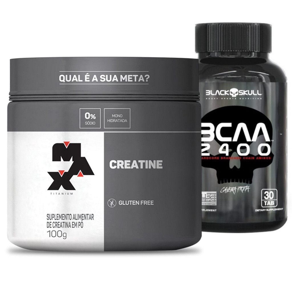 Creatina Pura 100g Max Titanium + Bcaa 30 Caps Black Skull | Shopee Brasil
