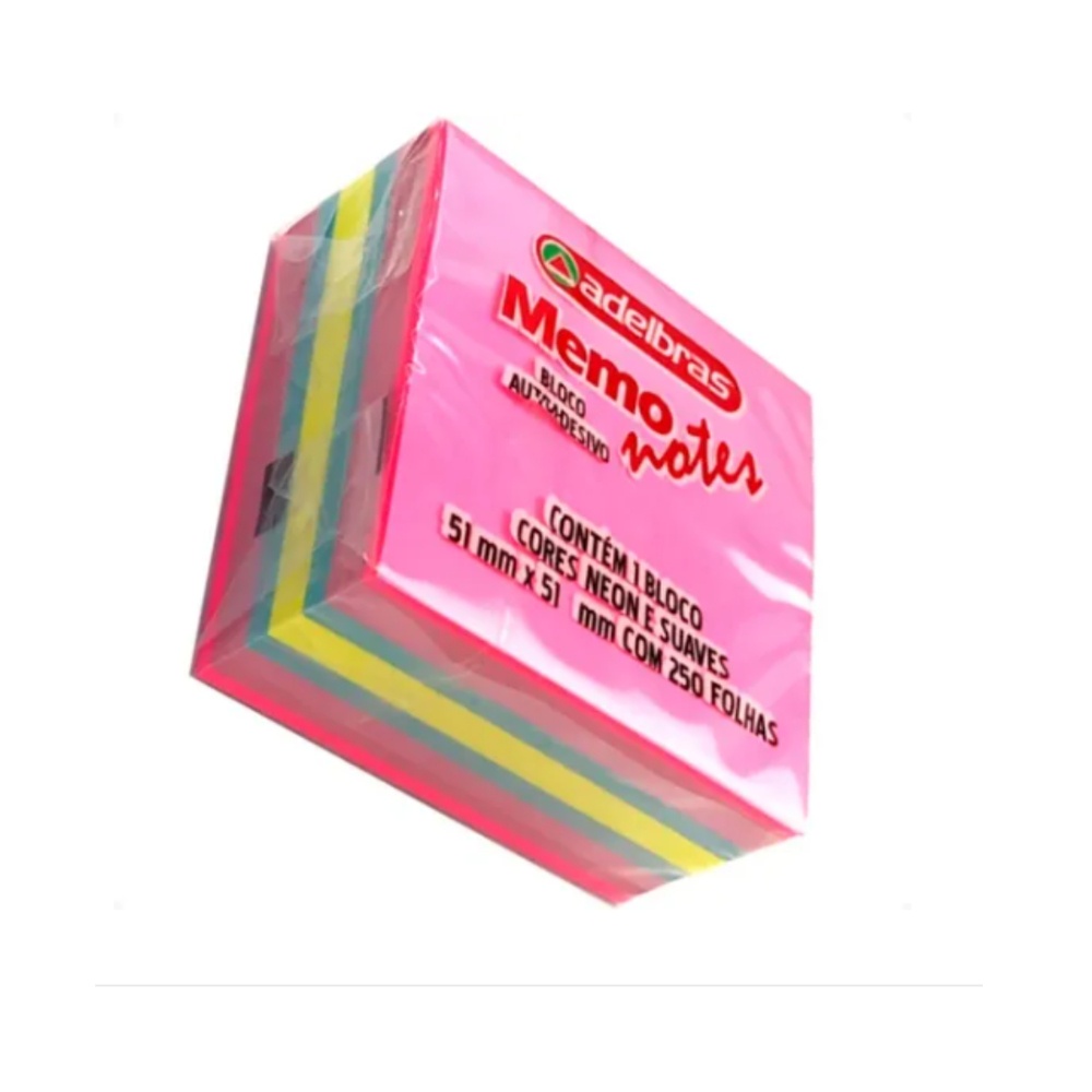 Bloco Adesivo 250 folhas Memonote 51x51cm cores suaves e neon - Adelbras | Shopee Brasil