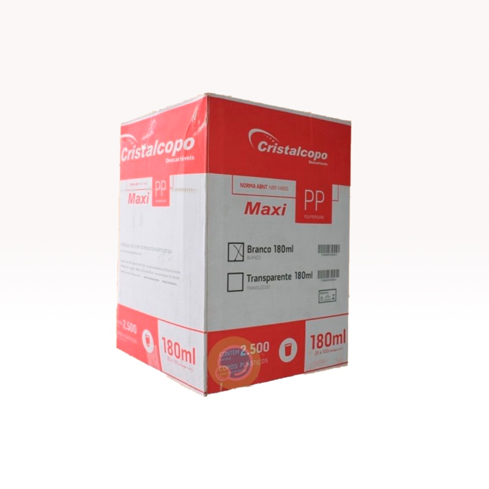 COPO PP 180 ML AGUA COM 2500 UNIDADES - CRISTALCOPO | Shopee Brasil