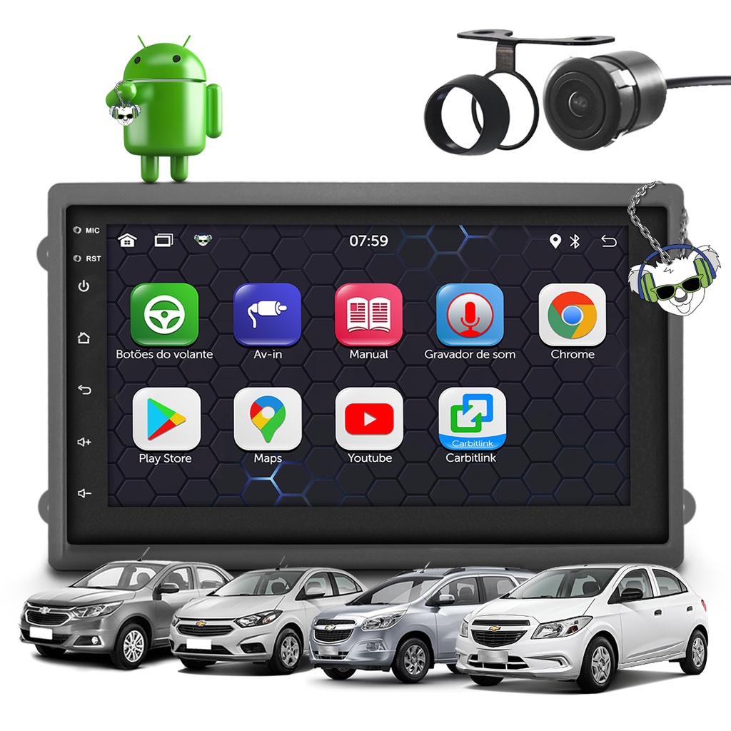 Kit Central Multimídia Sistema Android Espelhamento Usb Bluetooth Chevrolet Gm Onix Spin Cobalt ...
