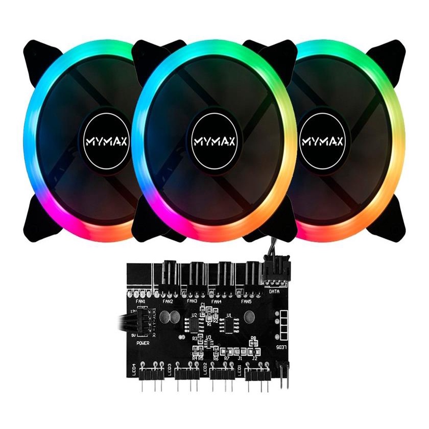 Kit 3 Fans Led Rgb + Controladora Argb Aura Sync Fusion Rgb | Shopee Brasil
