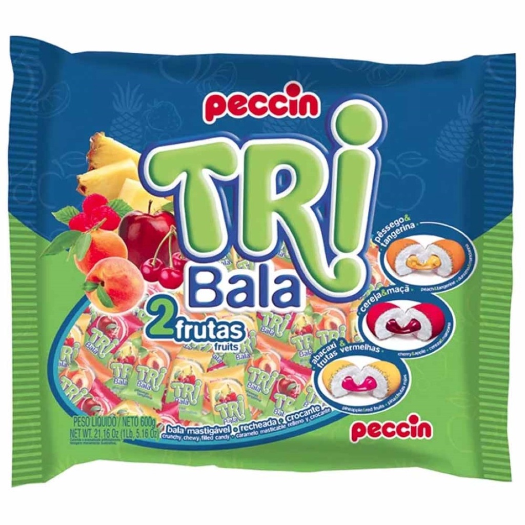 Bala Tribala 2 Frutas Sortida 500g Peccin | Shopee Brasil