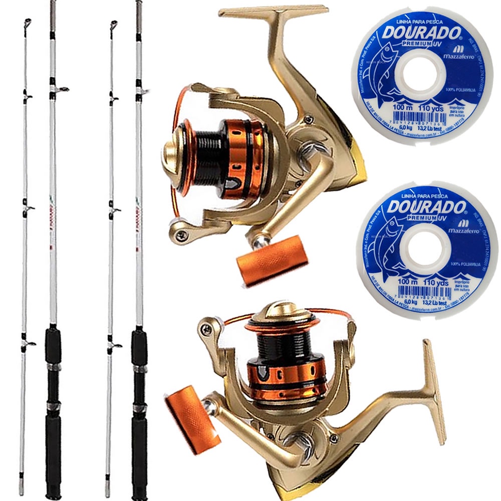 Kit Pesca Pesada 02 Molinete 5000 02 Vara 1,80 Linha 200mts | Shopee Brasil