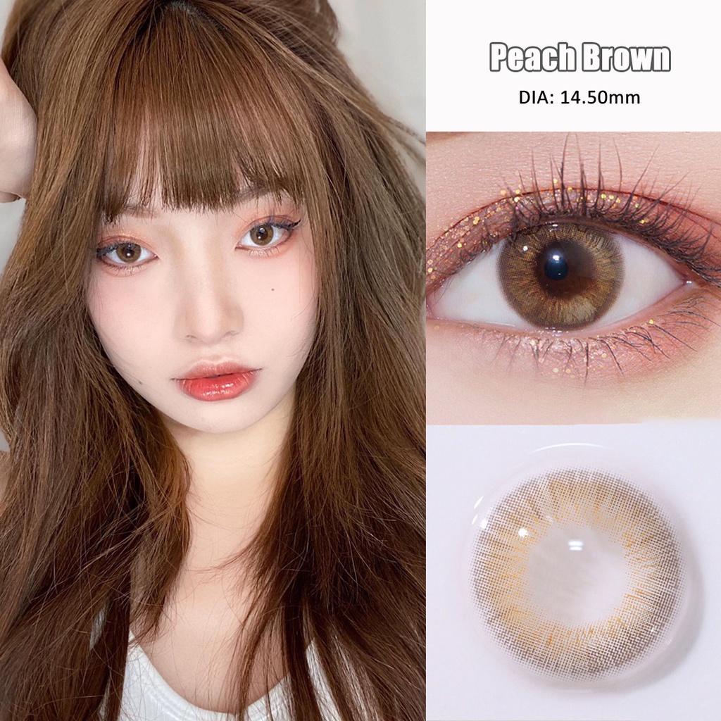 1 Lente De Contato Colorida De Par Peach Brown/Grey DIA 14,5mm Grau Até ...