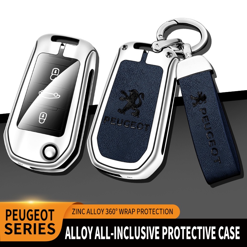 Chaveiro De Couro De Liga De Zinco Para Carro Com Chave Flip Remota Capa Do Porta-Chaves Peugeot ...