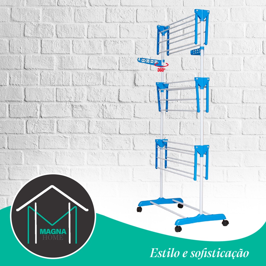 Varal de Roupas Vertical 3 Andares de Chão Dobrável e Portátil - Ferro ...