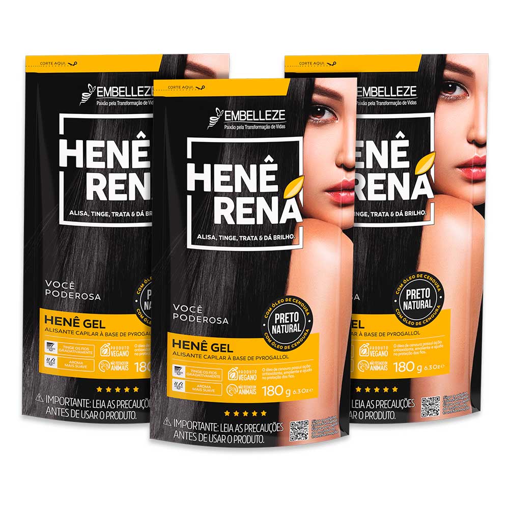 KIT 3 HENÊ RENÁ PRETO NATURAL | Shopee Brasil