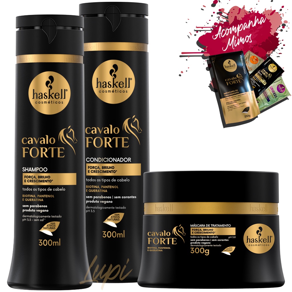 Kit Haskell Cavalo Forte Shampoo Condicionador Mascara 300g | Shopee Brasil