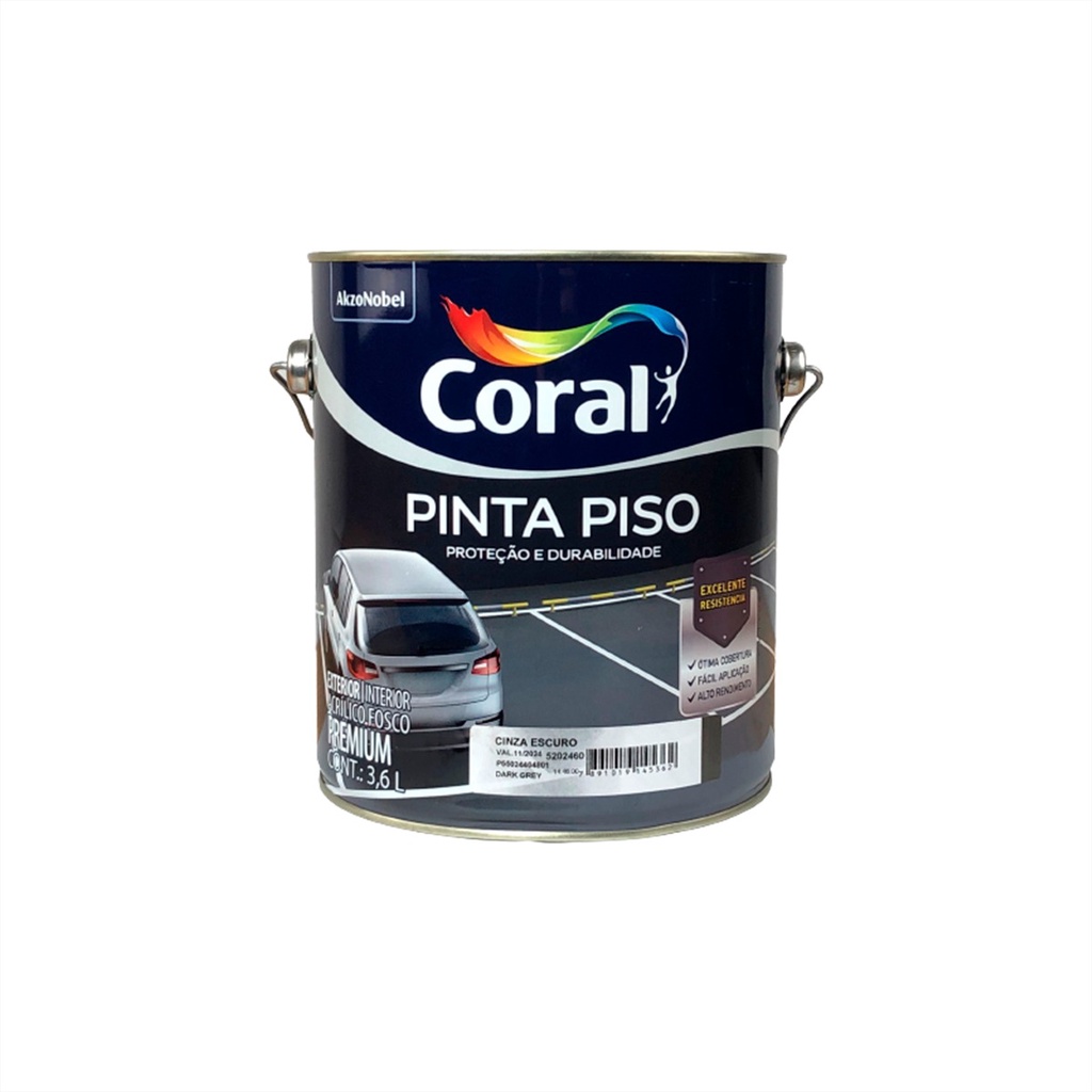 Tinta Pinta Piso 3,6 Litros Emborrachada Coral Cinza Medio | Shopee Brasil