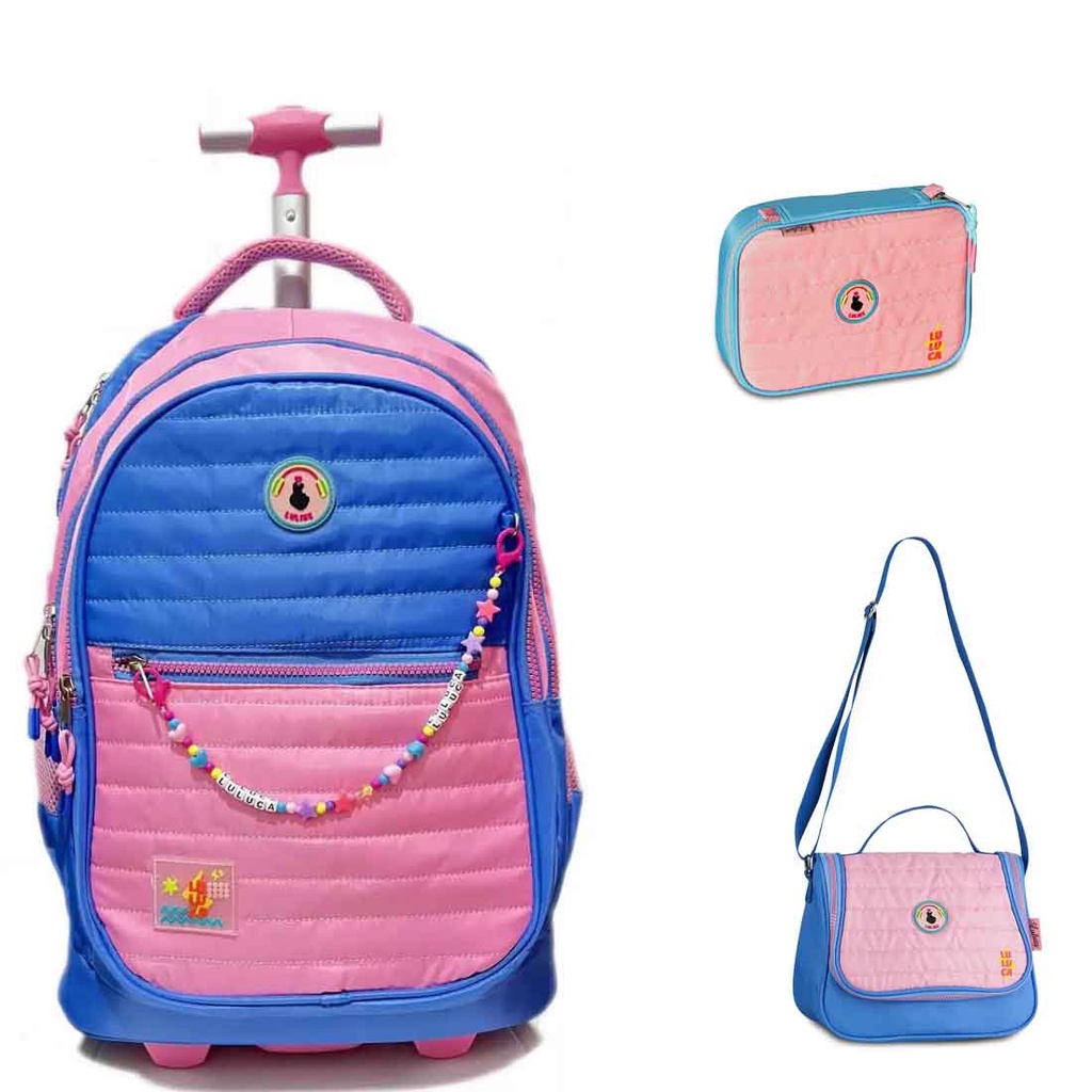 Mochila Infantil Rodinhas Luluca com Lancheira e Estojo Azul LU2445 ...