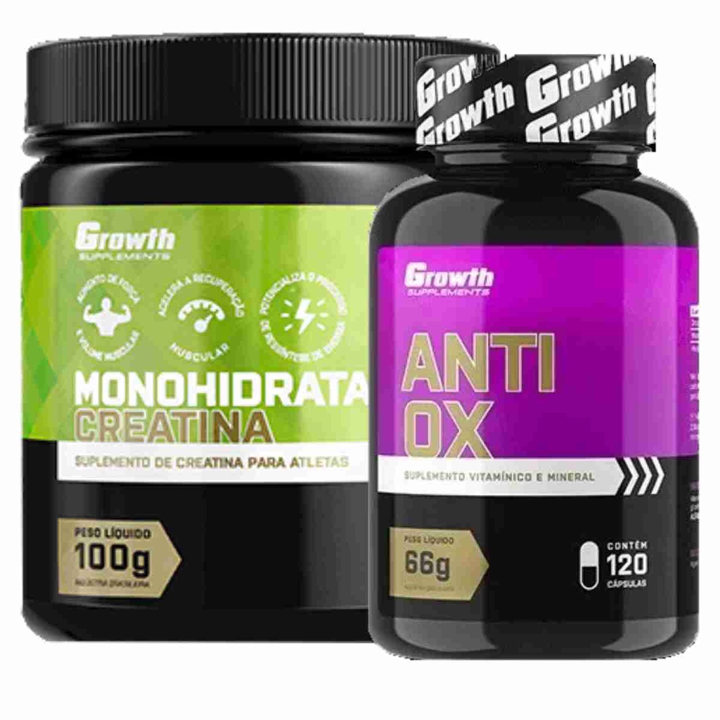 Kit Creatina 100g Monohidratada + Anti-Ox 120 Caps Growth | Shopee Brasil