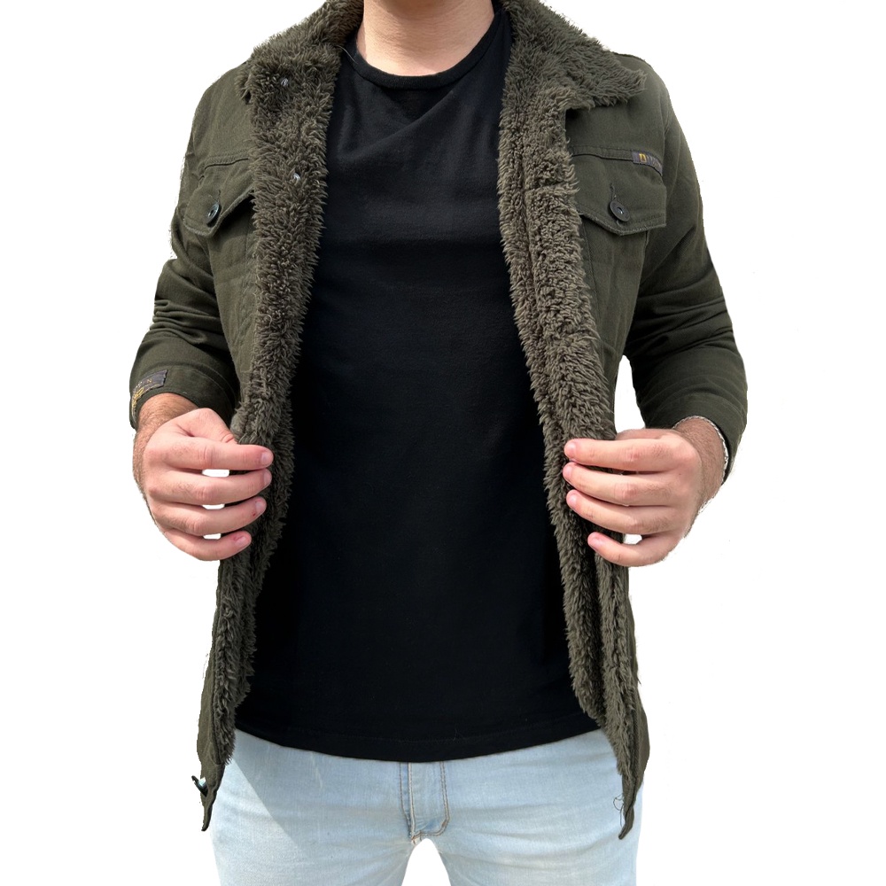 Jaqueta Trucker Sherpa Forro Pelinhos Masculina Verde Escuro | Shopee Brasil