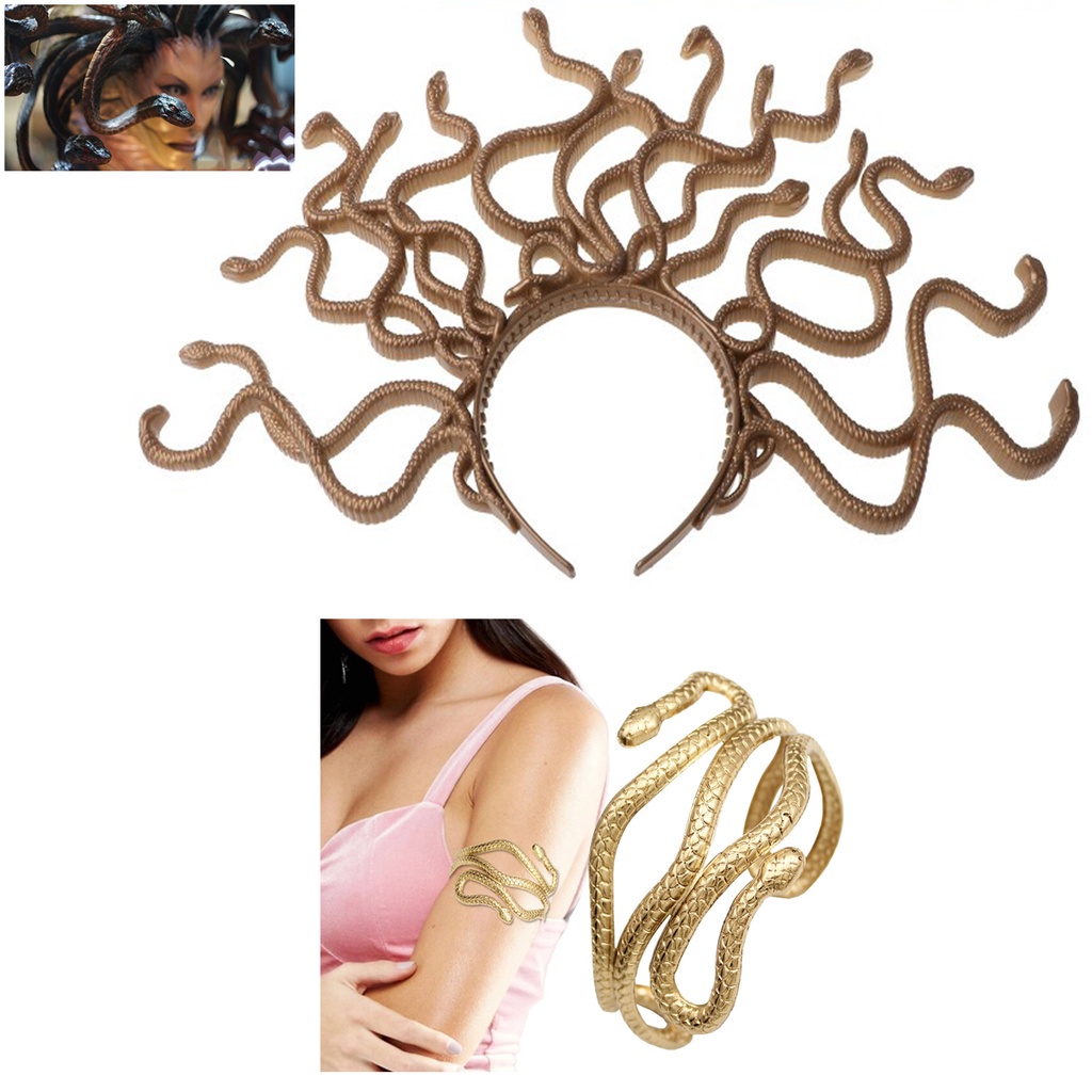 Fantasia Medusa Tiara Cobra + Pulseira Bracelete Cobra Carnaval Festa Halloween Cosplay | Shopee ...