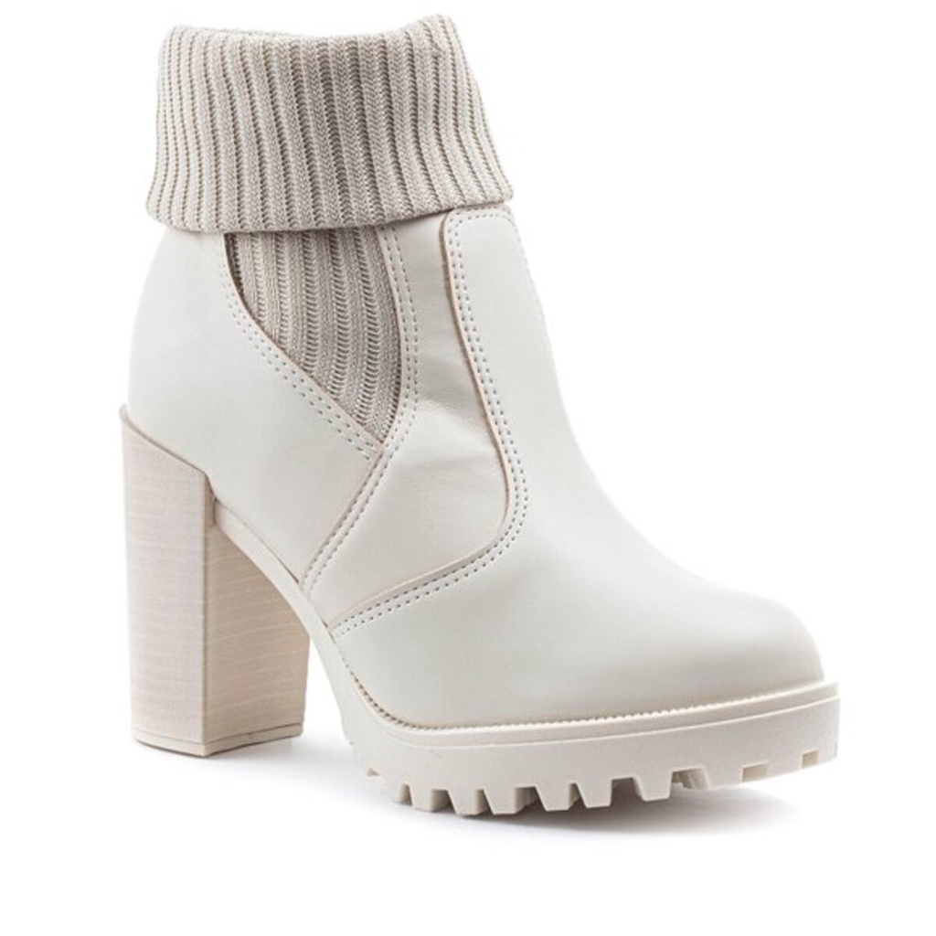Bota Feminina Coturno Moleca Salto Grosso Meia Pata Knit Tratorada ...