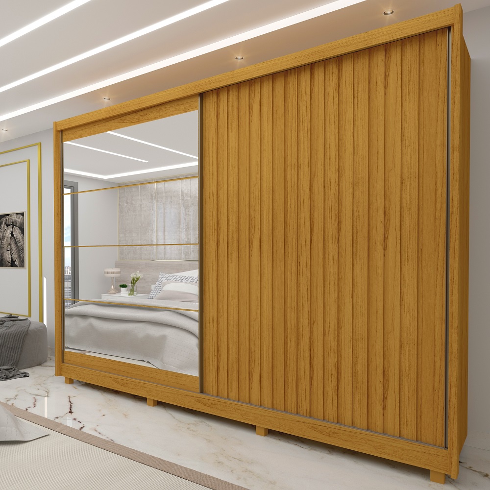 Guarda Roupa Casal com Espelho 2 Portas Apolo Naturale Ripado - Gelius ...