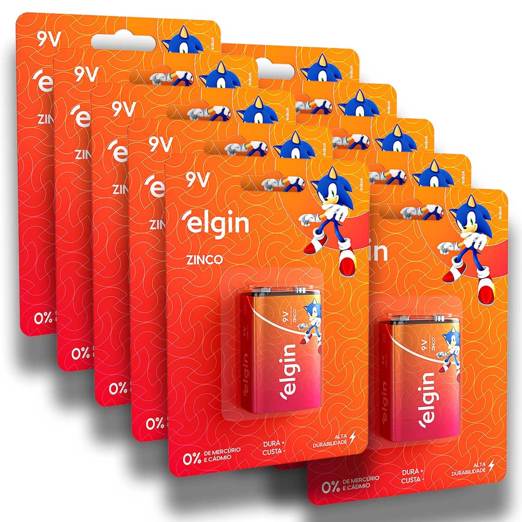 10 Pilhas Bateria 9v Zinco Elgin 9 Volts 10 Cartelas | Shopee Brasil