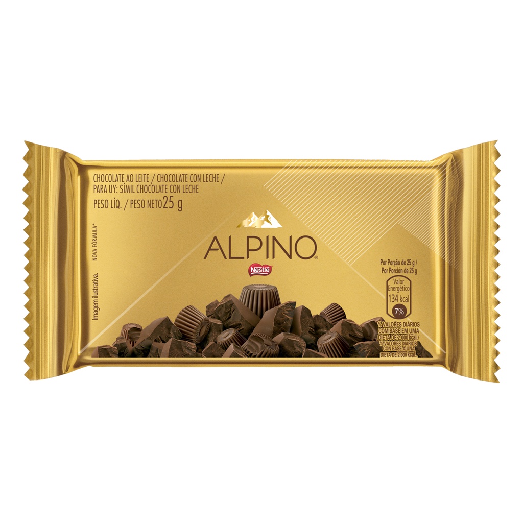 Chocolate ao Leite Alpino Pacote 25g | Shopee Brasil