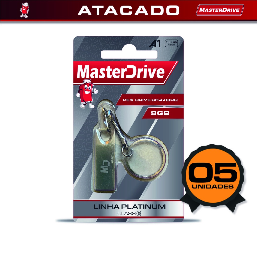 Kit 5 Pendrive 8GB Atacado Chaveiro MasterDrive Platinum Original - 10 Anos de Garantia | Shopee ...