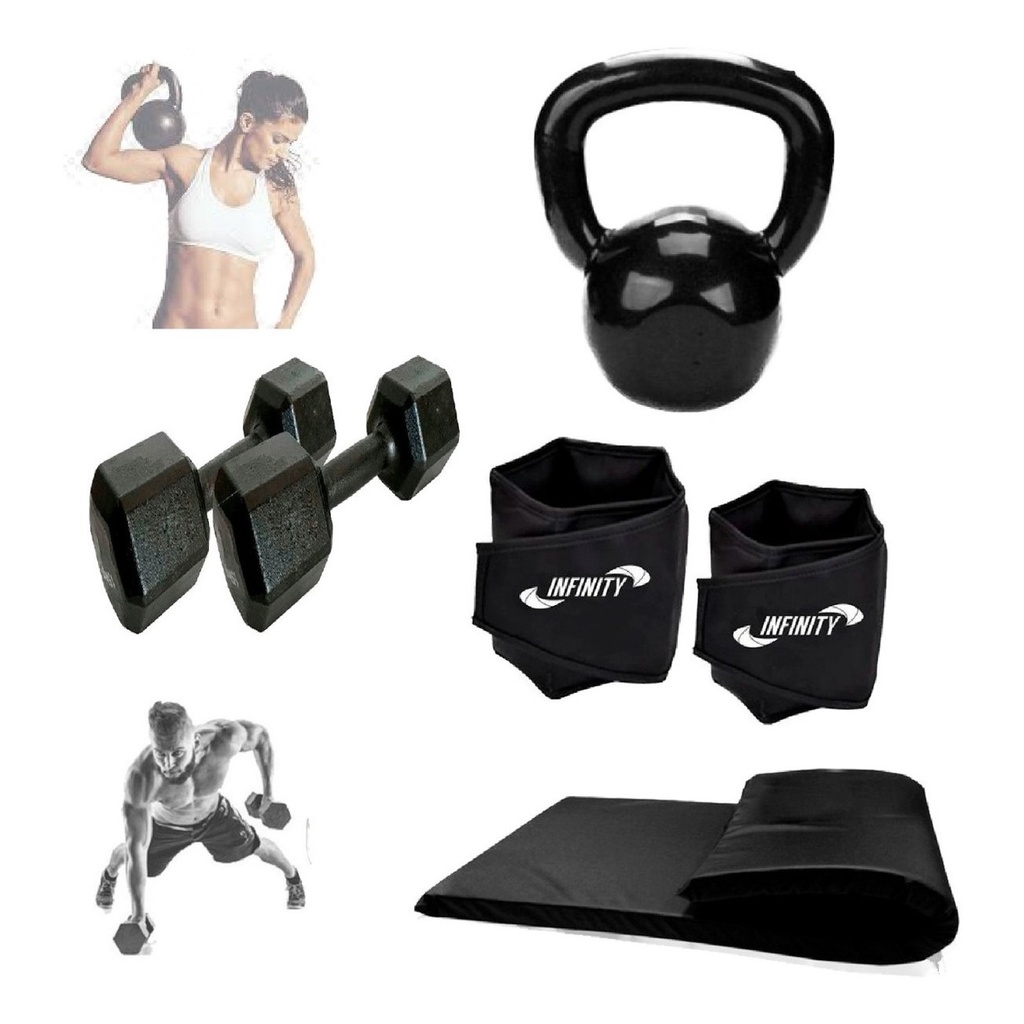 Kit Treino em Casa Academia C/ Peso - Par Caneleira 5kg + Par Halter ...