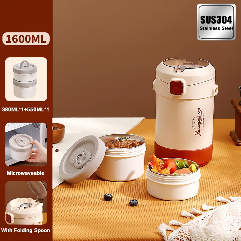 Lancheira Isolada de 24h 304 Inoxidável Para Micro-ondas Merendeira Isolamento Com Colher ...