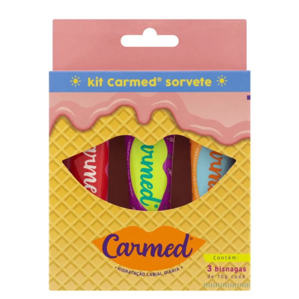 Kit Hidratante Labial Carmed Sorvete Cimed- 3 Bisnagas 10g Cada ...