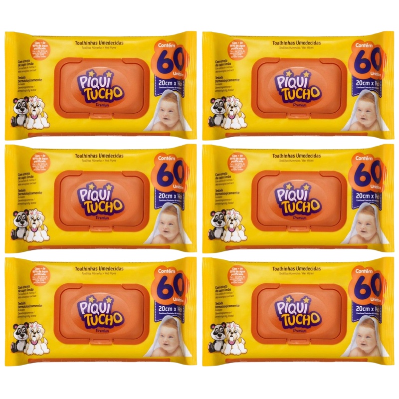 Kit 6 Toalha Umedecida Piquitucho Premium C/60und | Shopee Brasil