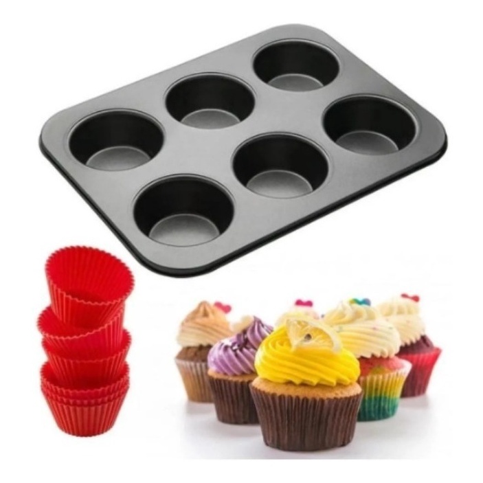 Forma Para Cupcakes Com 6 Cavidades E Forminhas De Silicone | Shopee Brasil