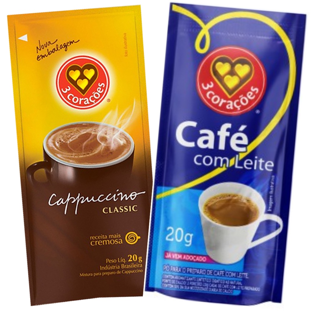 Kit Café Com Leite + Cappuccino em Sache Três 3 Corações Individual ...