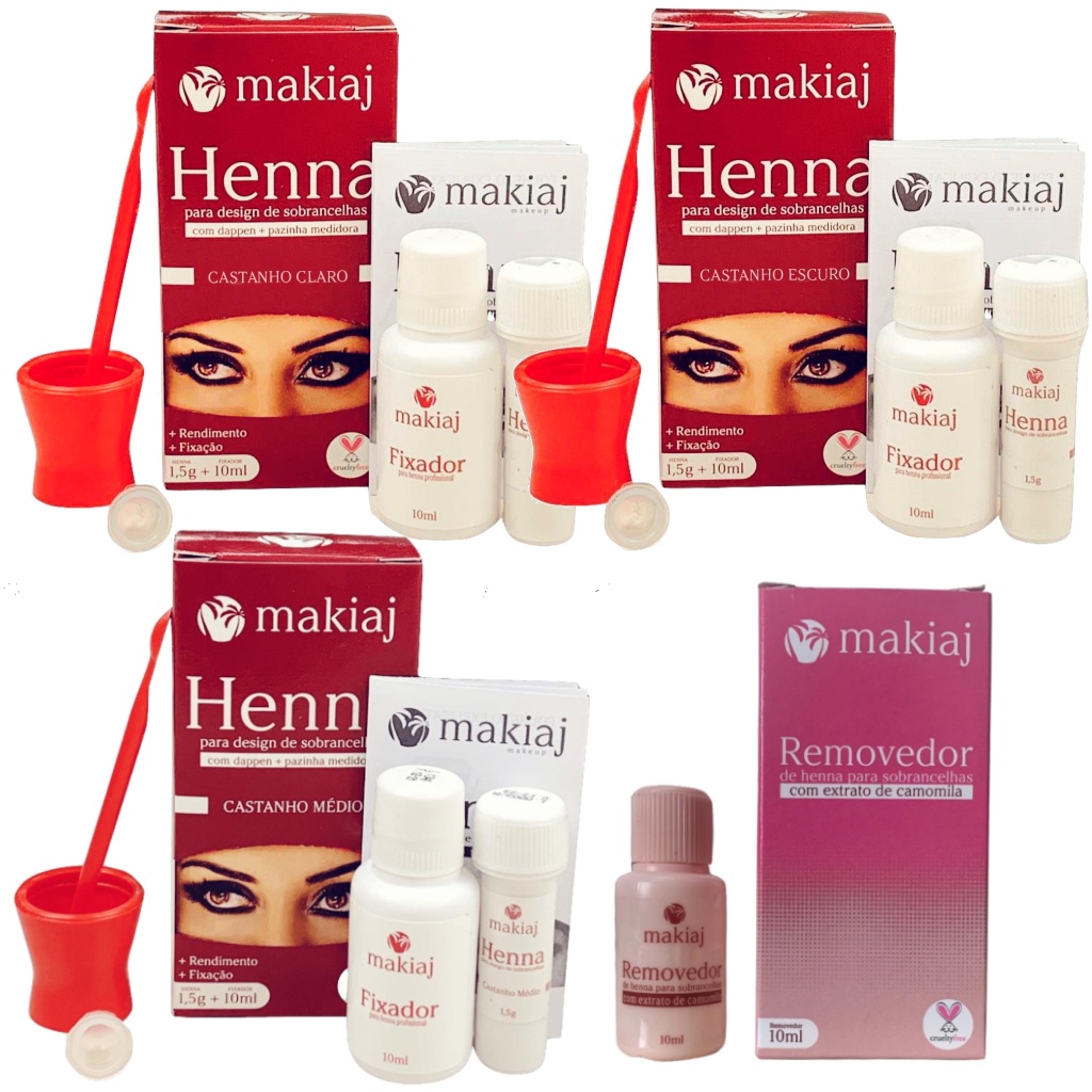 Kit Makiaj Sobrancelha Henna Alto Rendimento Completa Com Fixador e ...
