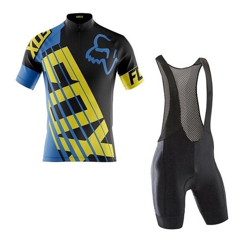 Conjunto Bretelle Forro Gel Camisa Fox Azul Mtb Ciclismo Bike Mtb Race ...