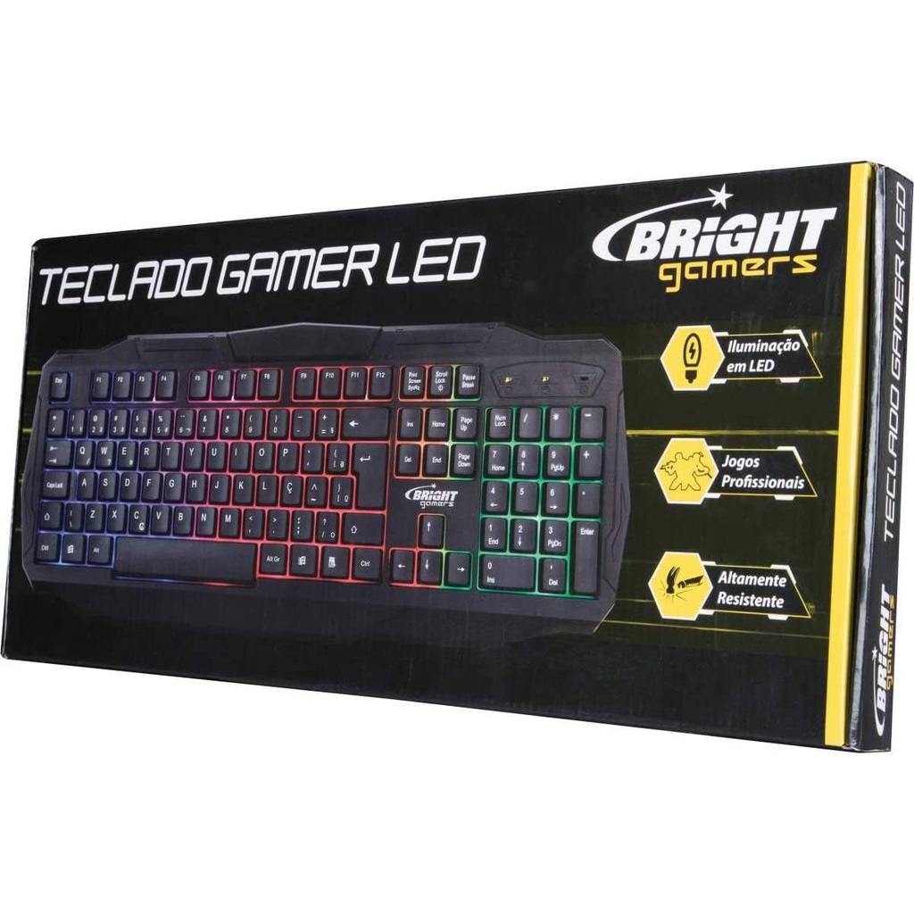 Teclado Usb Gamer Bright Iluminado Led Preto | Shopee Brasil