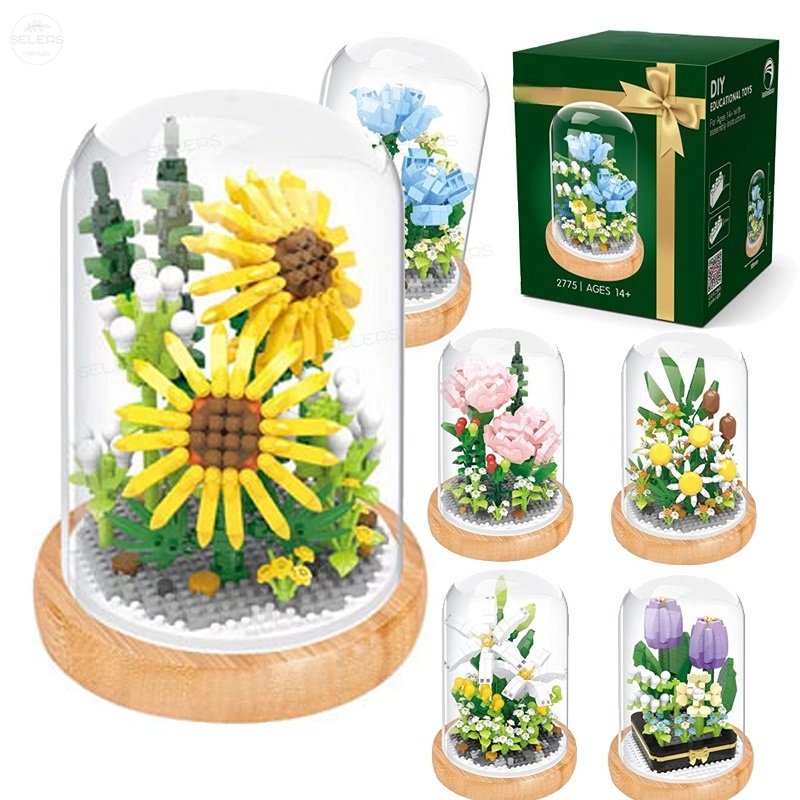 Legos Flores Flower Bouquet Kit Rose Tulipa Sunflower Preserved Flower ...