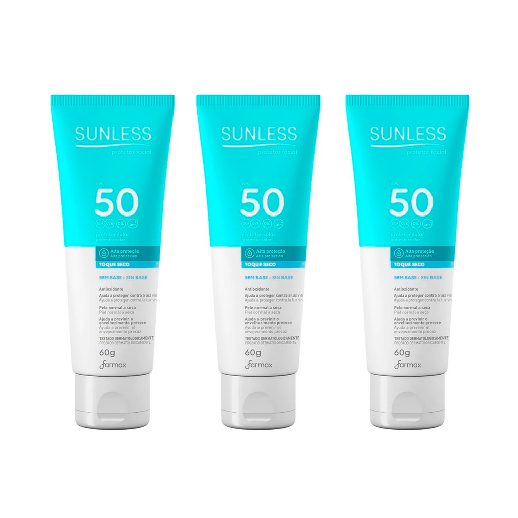 Kit 3un Farmax Protetor Solar Sem Cor Fps 50 Sunless - 100ml | Shopee ...