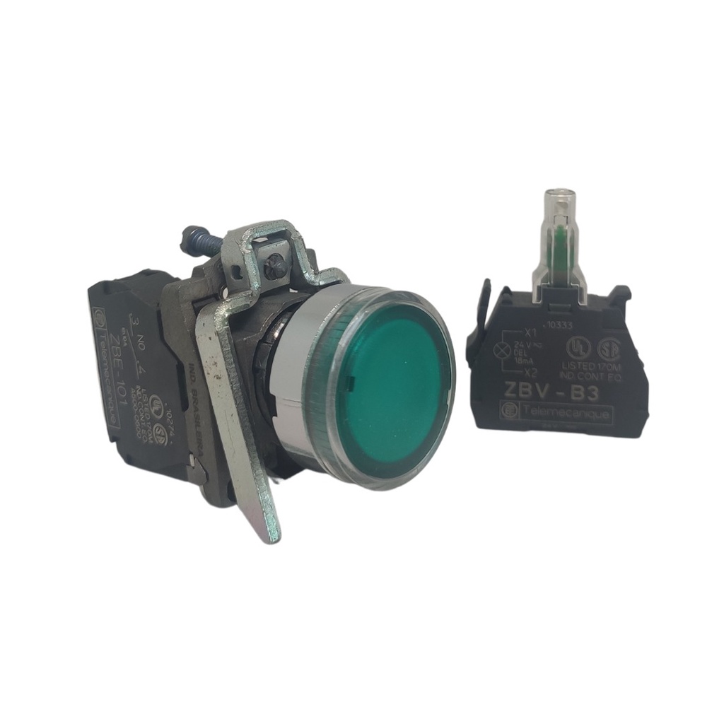 BOTAO LUMINOSO XB4BW3365 22mm metálico retorno por mola, verde, NA+NF ...