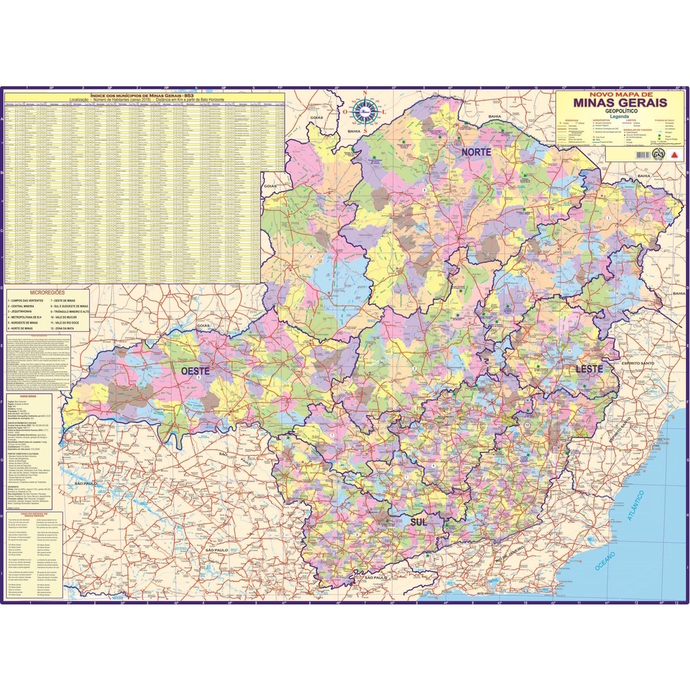 Mapa De Minas Gerais Estado Politico Poster Geográfico | Shopee Brasil