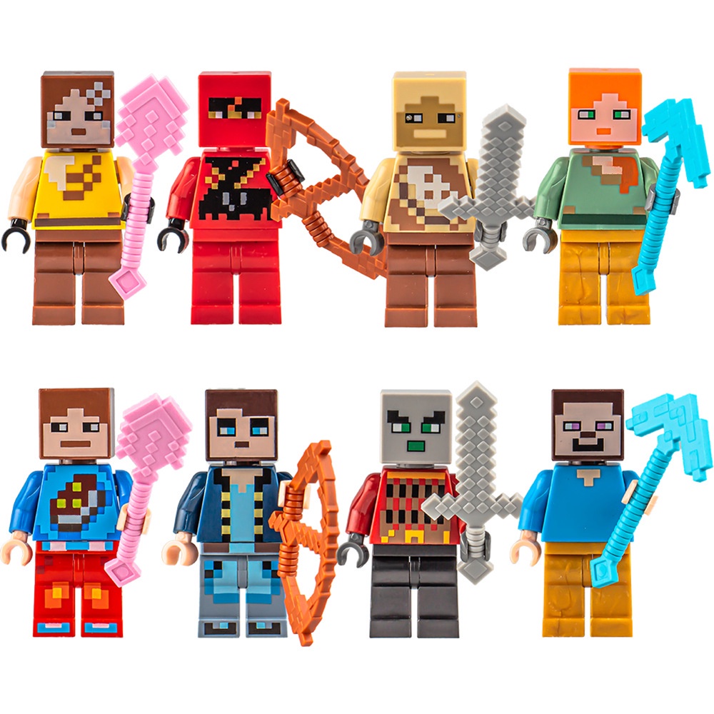 8pcs/set Minecraft Minifigure Steve Alex Enderman Assembled Block Toys ...