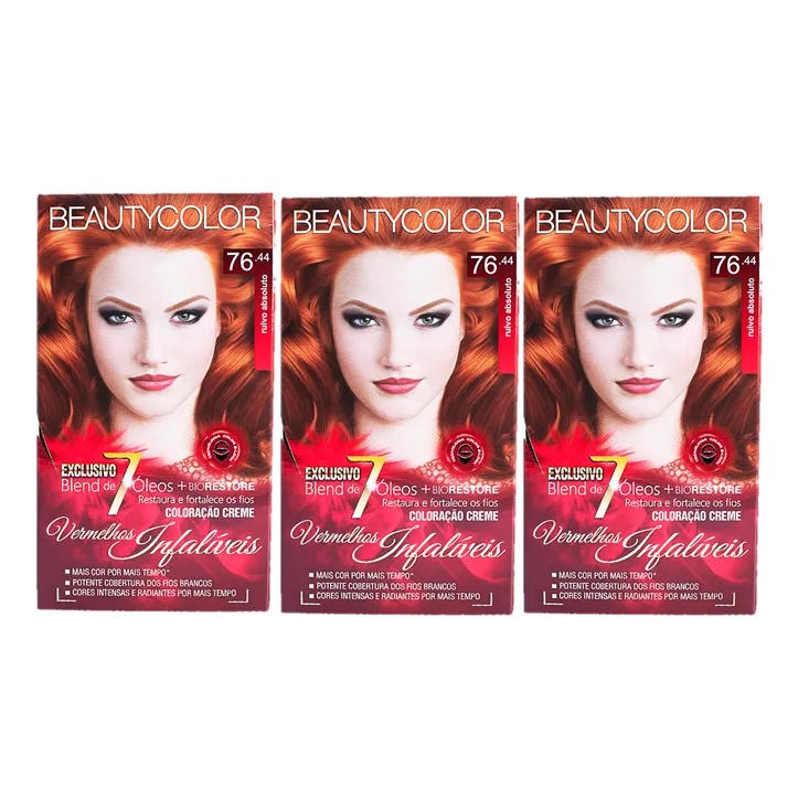 Kit Beauty Color 76.44 Ruivo Absoluto - 3 unidades | Shopee Brasil