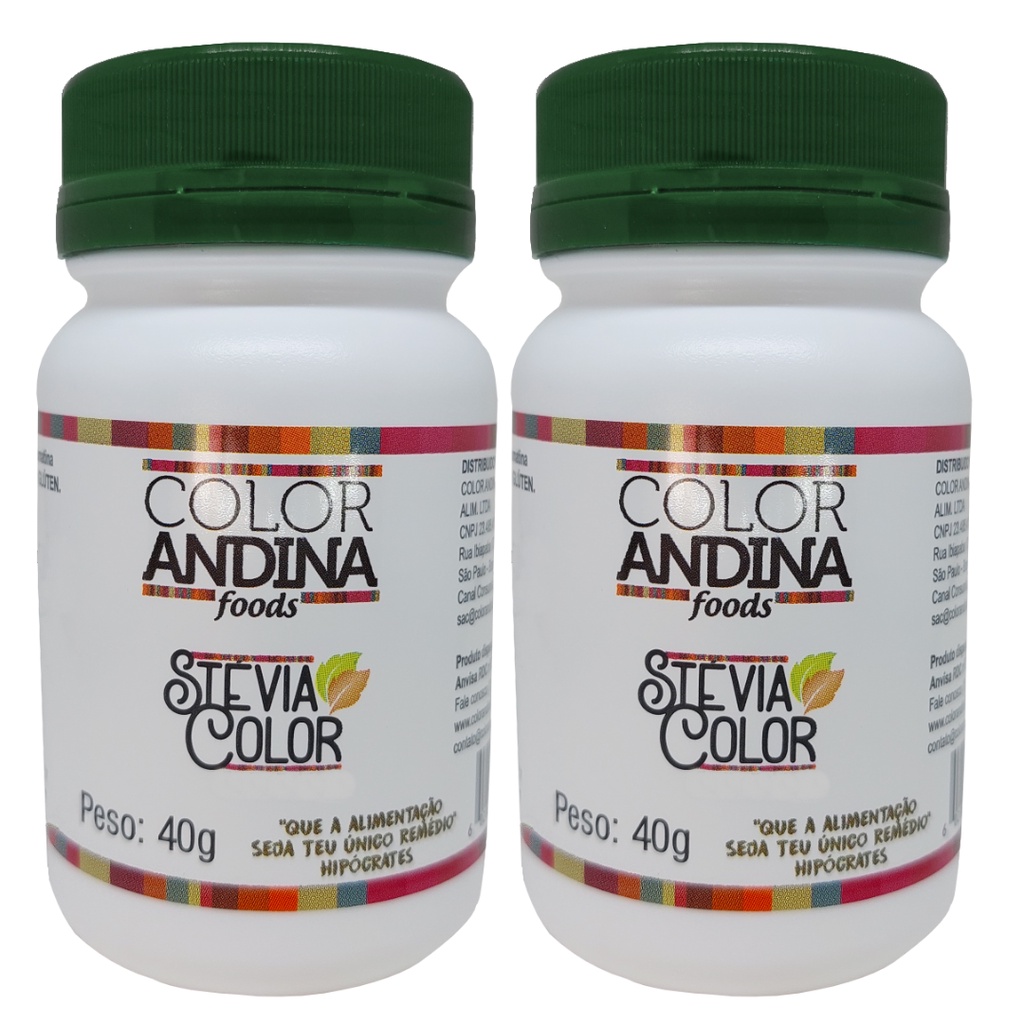 Adoçante dietético Stévia Color Andina Food, 2 potes 40g - SEM SABOR ...