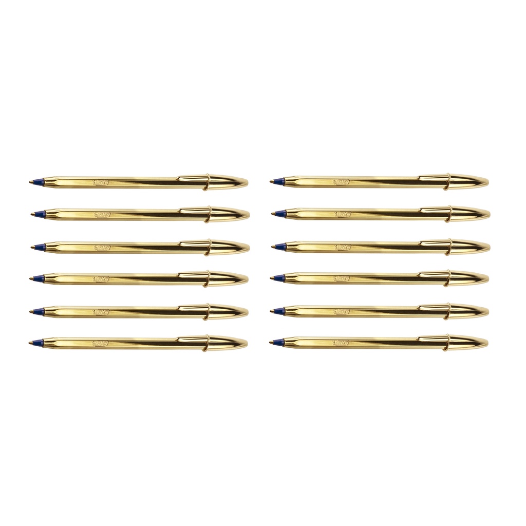 Caneta Bic Cristal Esferográfica Azul Celebration Dourada - Caixa com ...