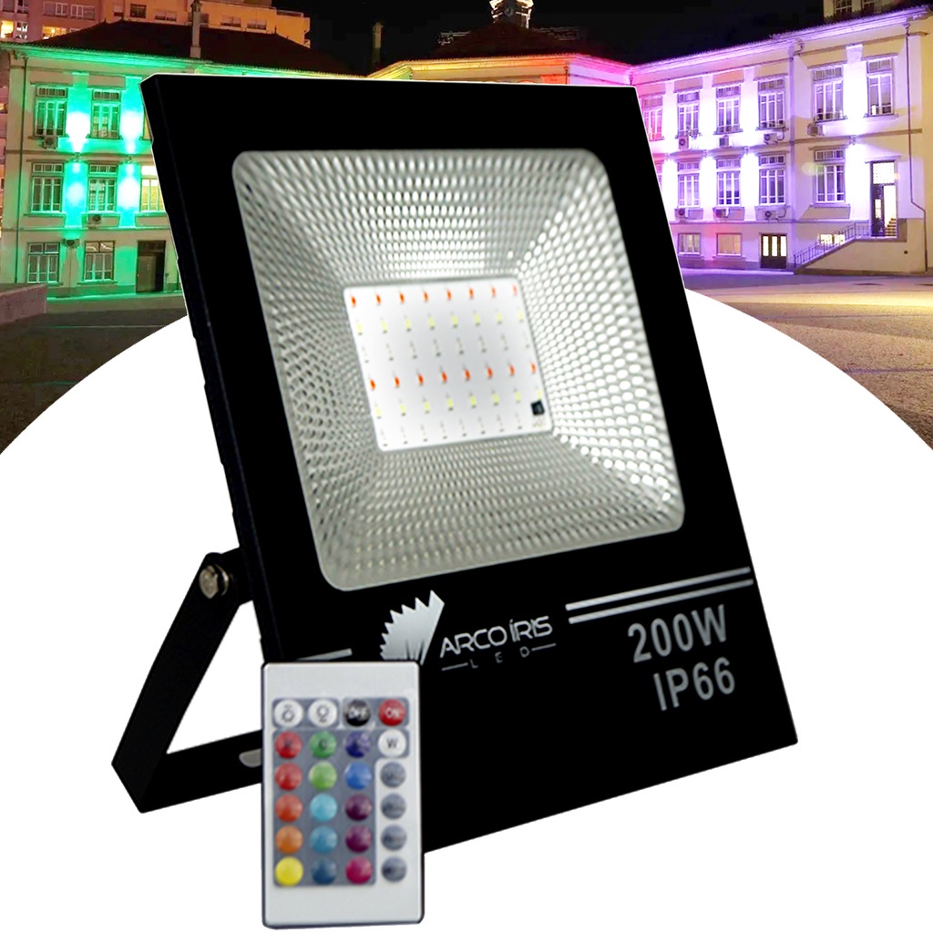 Refletor De Led 200w Rgb Colorido Cores Vivas Bivolt Ip66 Com Controle ...