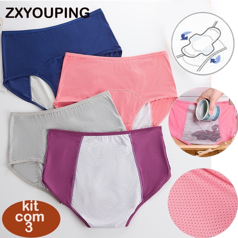ZXYOUPING Calcinha Feminina Kits De 3 Peças Calças De Período Menstrual ...