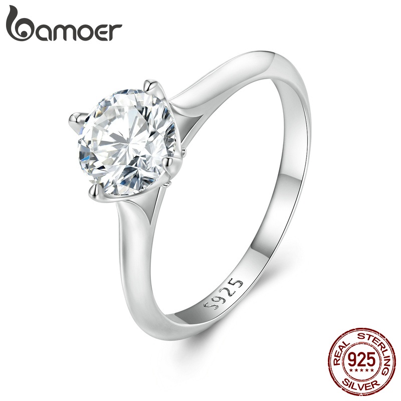 Bamoer 925 Sterling Silver Moissanite Anel De Noivado Clássico Para Casais Presente De ...