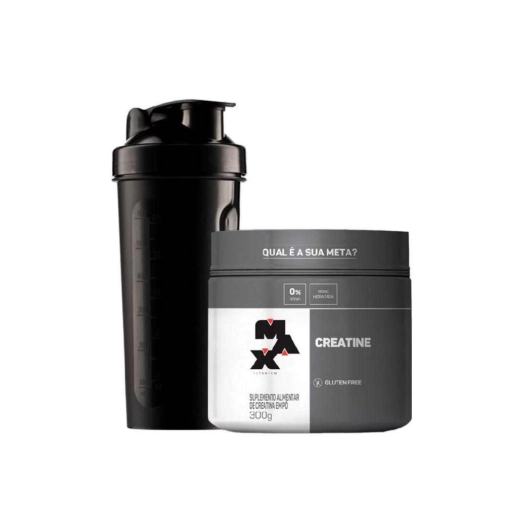 Kit Creatina 300g Coqueteleira Creatine Monohidratada Max Titanium
