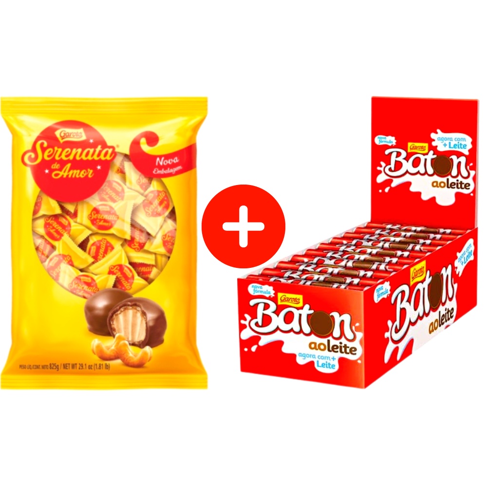 Kit Caixa De Chocolate Baton + 1 Pacote De Bombom Serenata De Amor ...