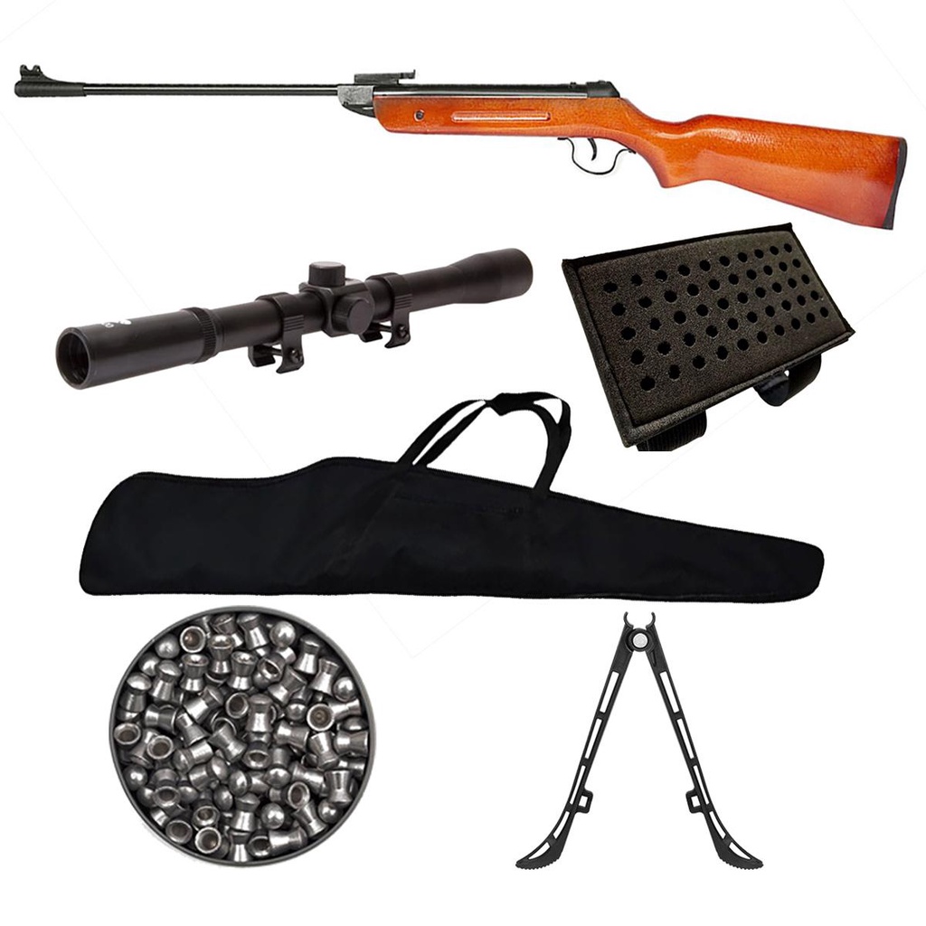 Carabina Pressão QGK 14 Madeira Gen II STD 5.5 QGK + Chumbo + Capa ...