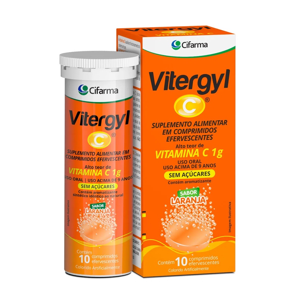 Vitergyl C 1g Vitamina C 10 Comprimidos Efervescentes Laranja | Shopee ...