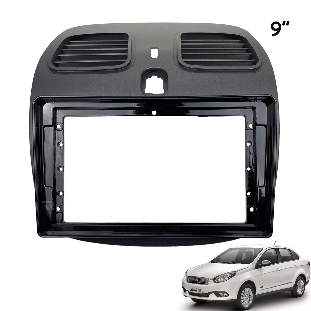 Moldura Painel DVD 2 Din MP5 Central Multimidia 9 Polegadas Fiat Grand Siena Palio Sporting 2012 ...