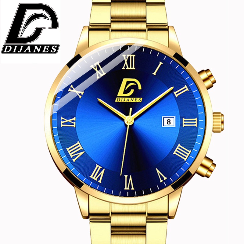 DIJANES Relógio Masculino Moda Ouro Aço Inoxidável Minimalista De Luxo ...