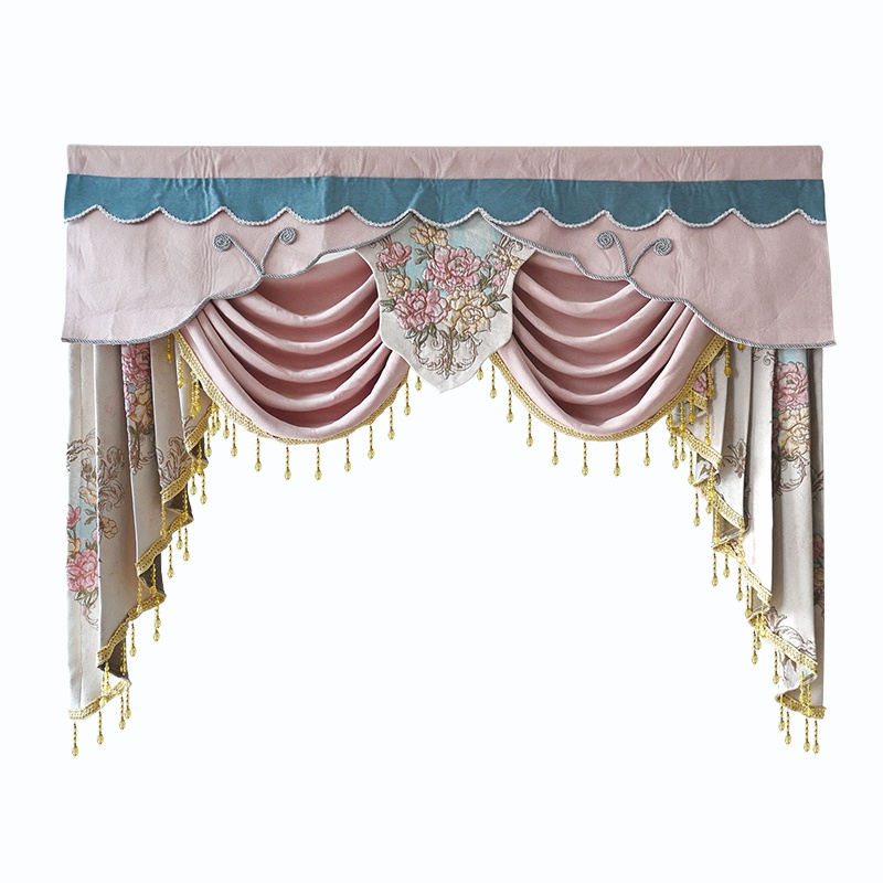 Pink Luxury Beaded Scalled Scallop Curtain Head Jacquard Design Valance ...