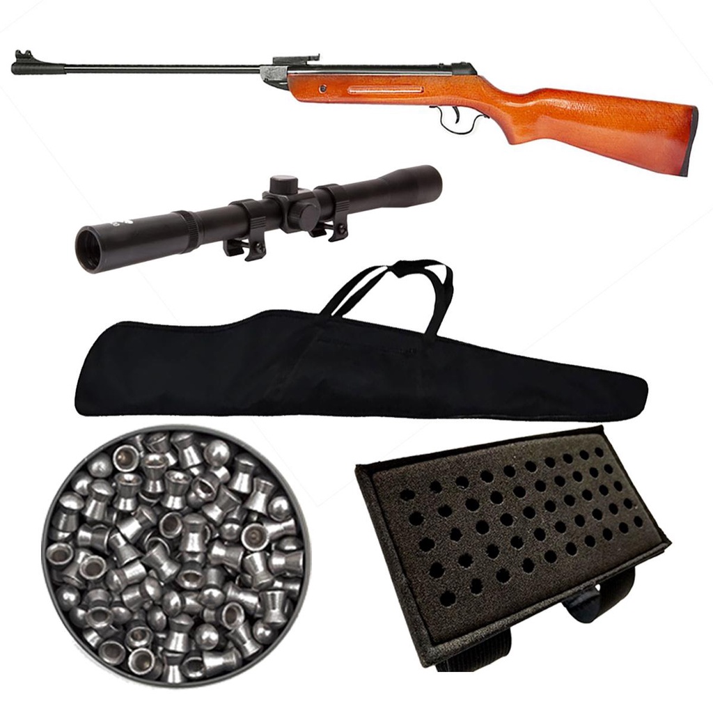 Carabina Pressão QGK 14 Madeira Gen II STD 5.5mm - QGK + Chumbo + Capa ...